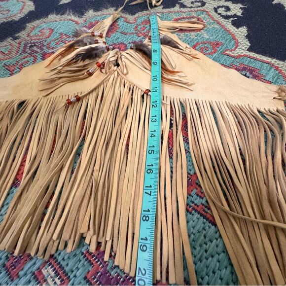 Tops | 197s Leather Suede Fringe Feather Light Tan Boho Vintage 70s ...